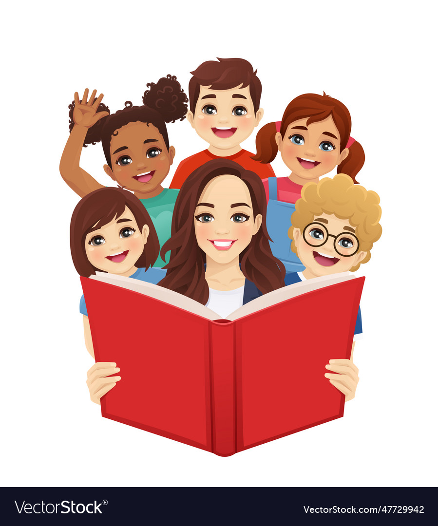 School children and teacher Royalty Free Vector Image