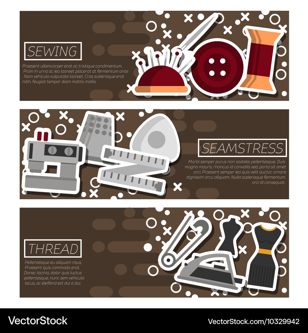 Set of horizontal banners about sewing Royalty Free Vector