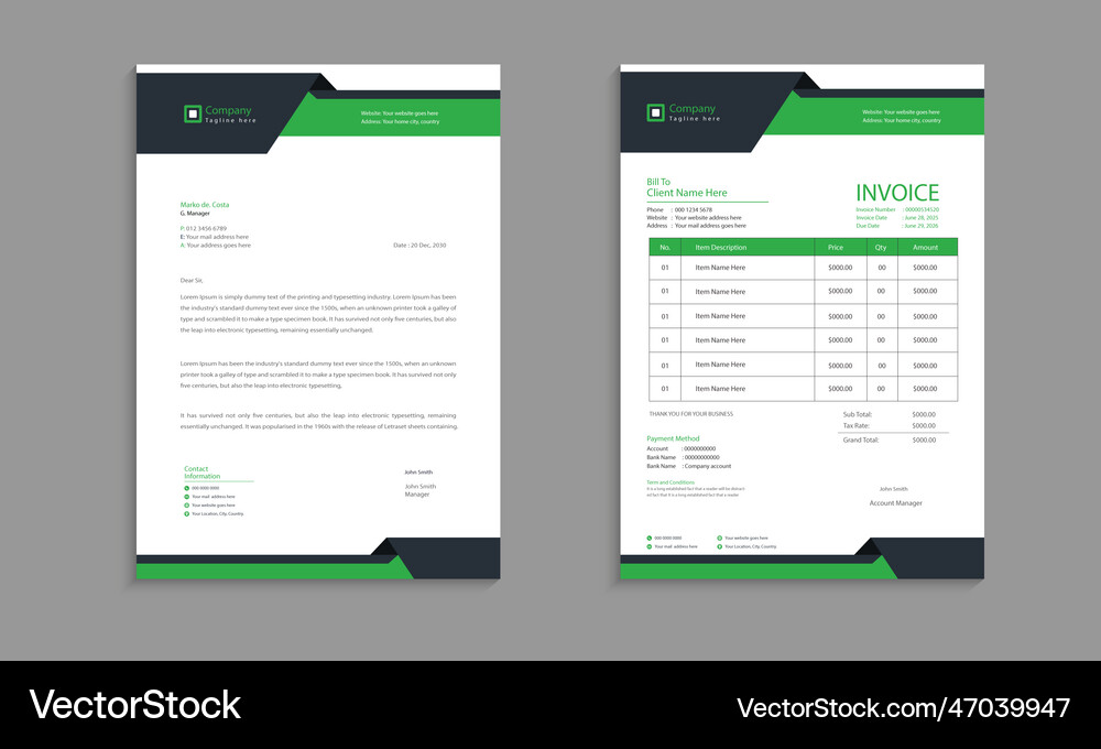 Business letterhead and invoice template design Vector Image