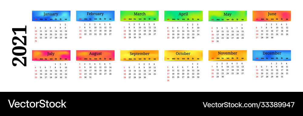Calendar for 2021 isolated on a white background Vector Image