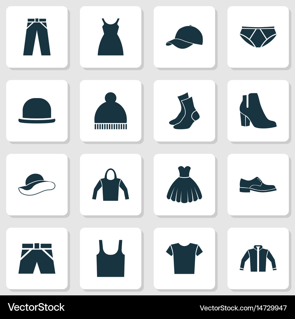 Clothes icons set collection casual elegance Vector Image