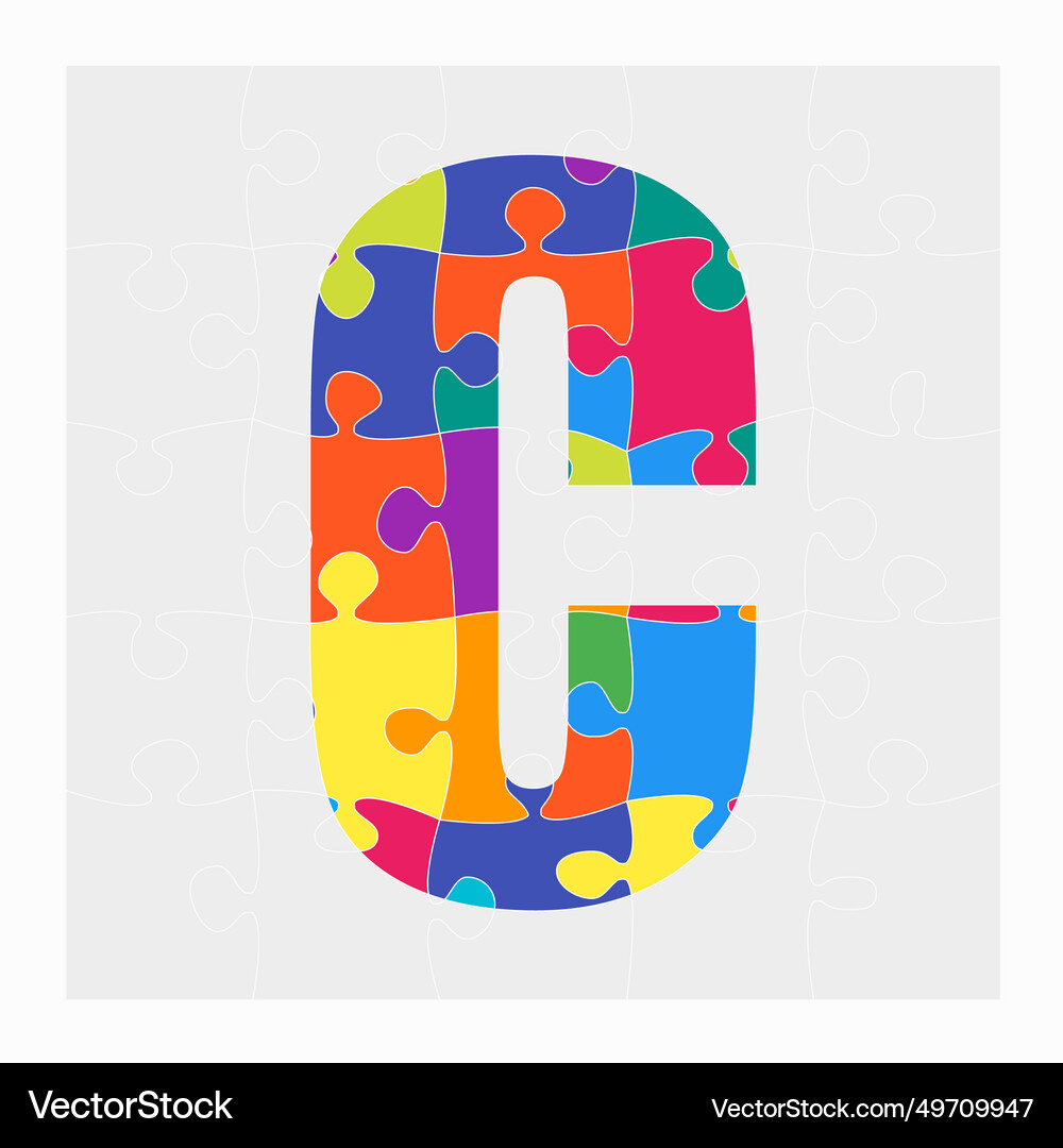 Colorful puzzle letter - c jigsaw creative font Vector Image