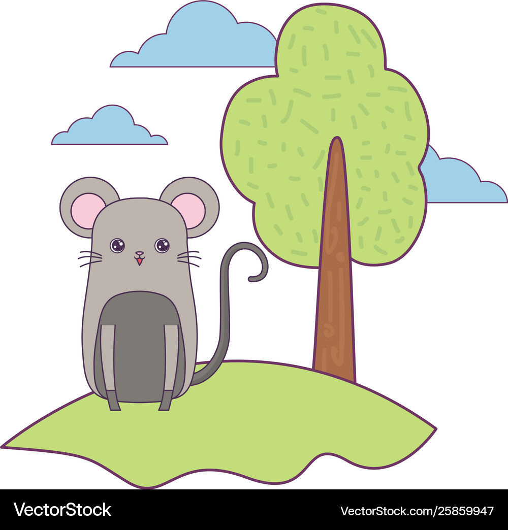 Cute mouse animal in landscape Royalty Free Vector Image