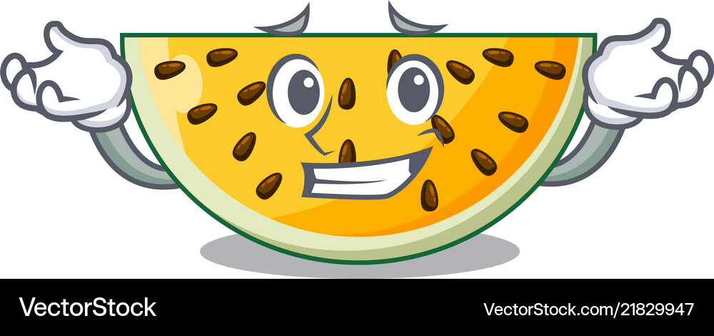 Grinning sliced yellow watermelon on character Vector Image