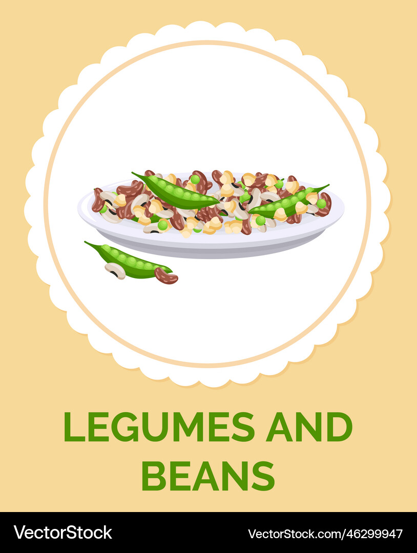 Legumes and beans on white plate isolated Vector Image