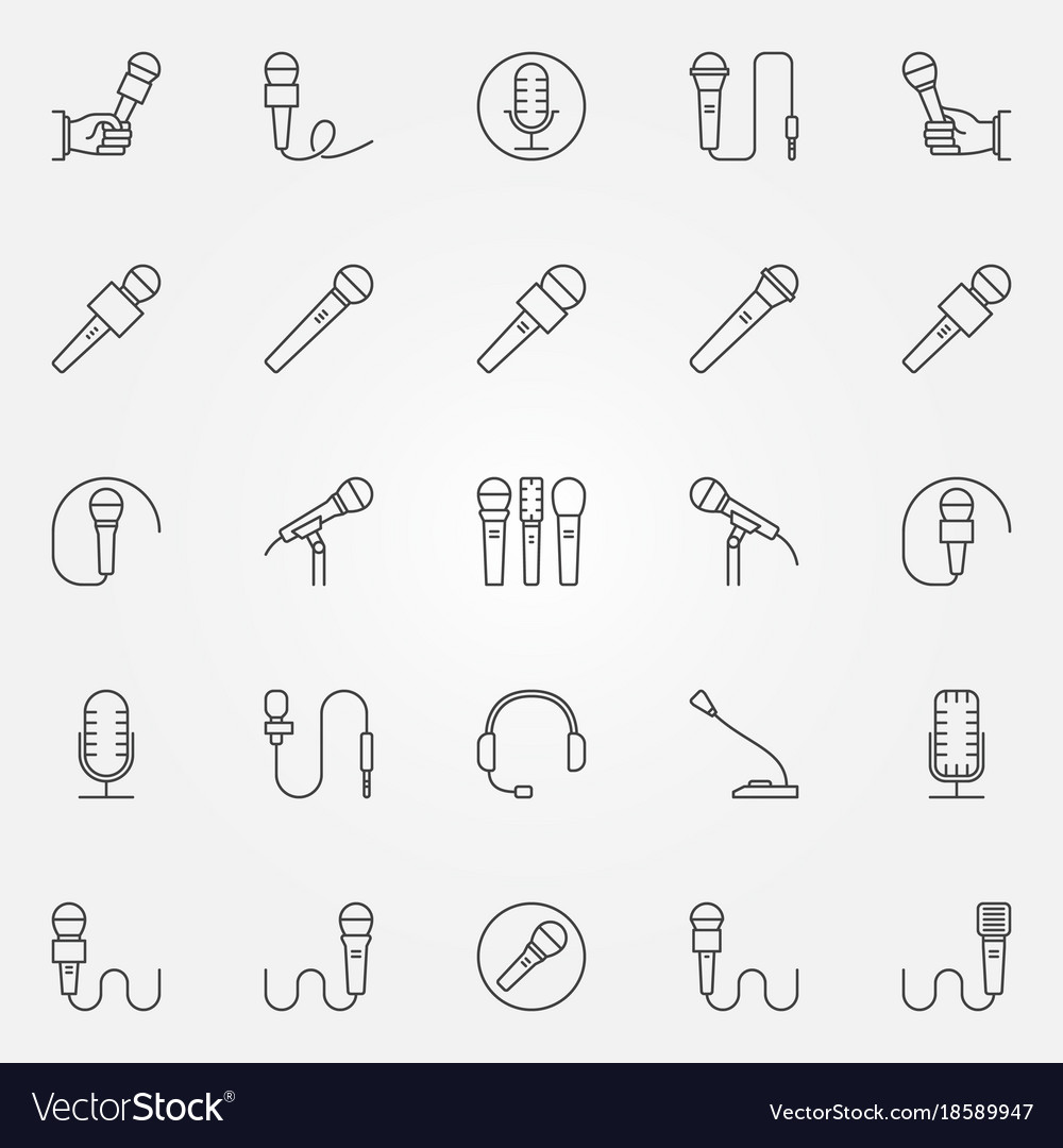 Microphone icons set - thin line concept Vector Image