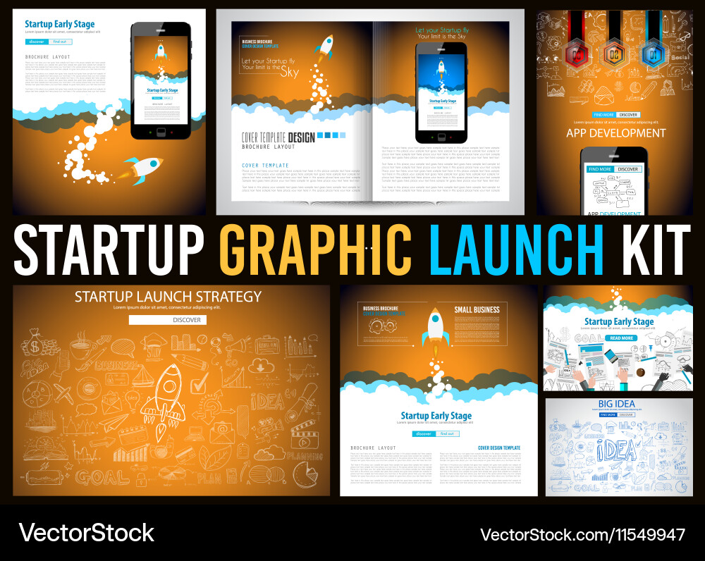 Startup Graphic Lauch Kit with Landing Webpages Vector Image