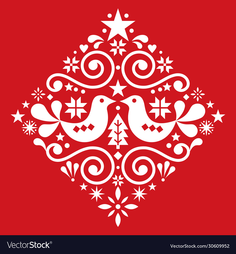 Christmas scandinavian floral folk art desi Vector Image Christmas scandinavian floral folk art desi Vector Image