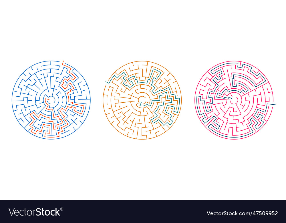 Collection of round maze pattern banner challenge Vector Image