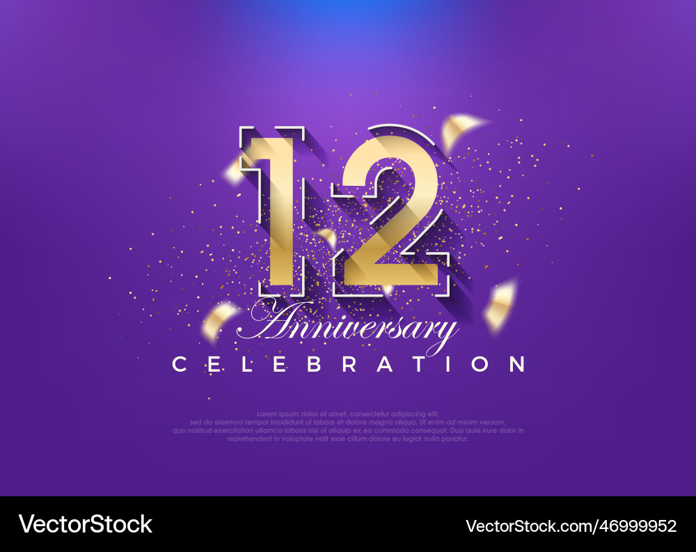 Gold number 12th anniversary premium design Vector Image