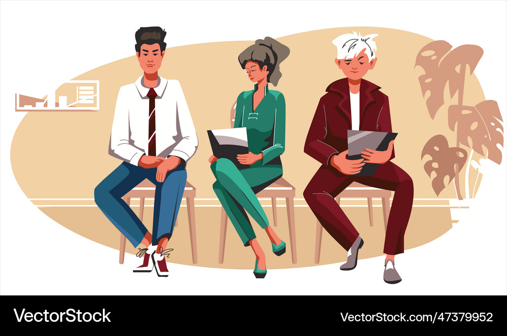 Group of people waiting in queue for job interview