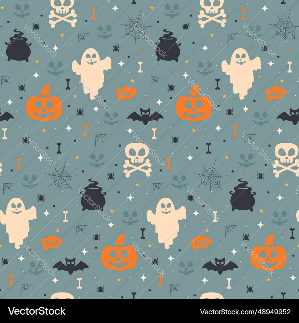 Halloween seamless pattern blue background Vector Image