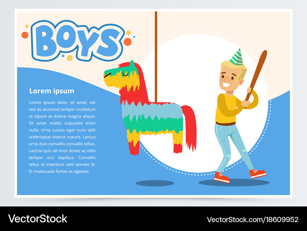 Happy boy breaking pinata with a baseball bat Vector Image