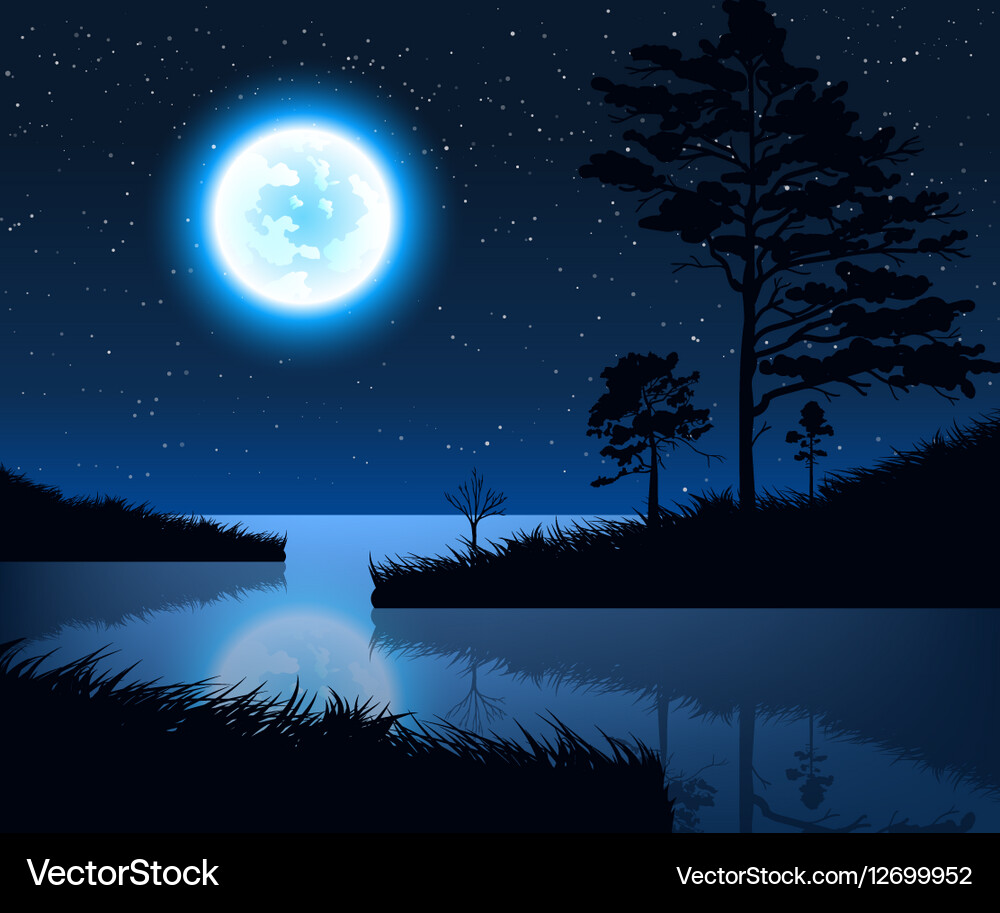Nature backdrop lake landscape with silhouette Vector Image