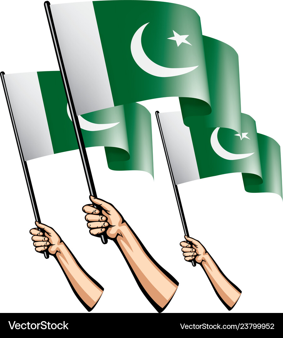 Pakistan flag and hand on white background Vector Image