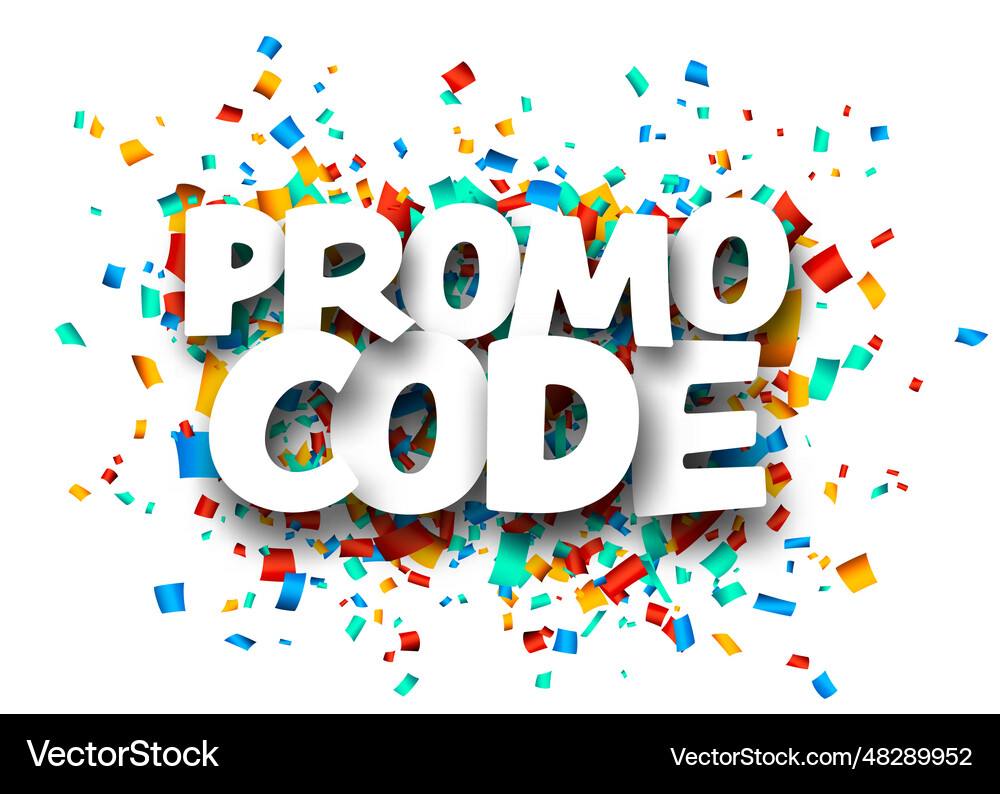 Promo code sign over colorful cut ribbon confetti Vector Image
