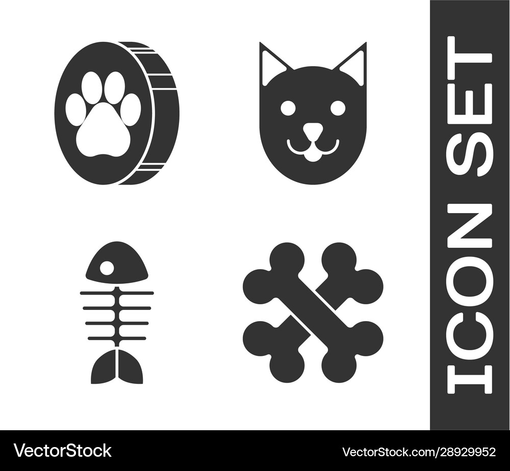 Set crossed bones paw print fish skeleton Vector Image