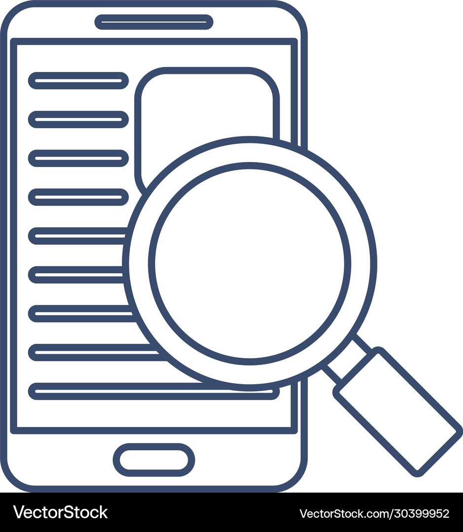 Smartphone with magnifying glass line style icon Vector Image