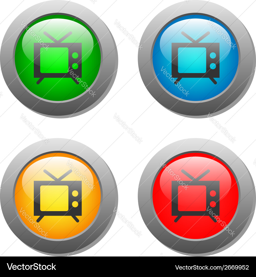 Tv icon set on glass buttons Royalty Free Vector Image