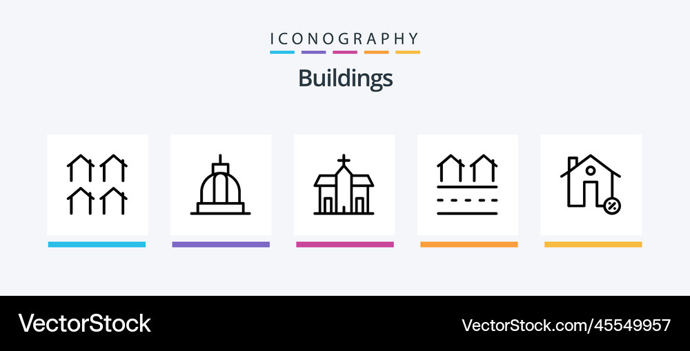 Buildings line 5 icon pack including house Vector Image
