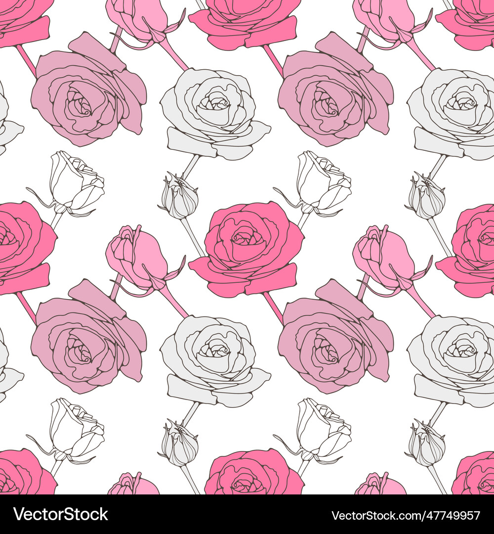 Girly seamless pattern with pink and white roses Vector Image