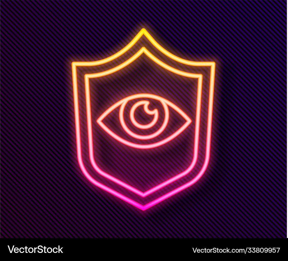 Glowing neon line shield and eye icon isolated Vector Image