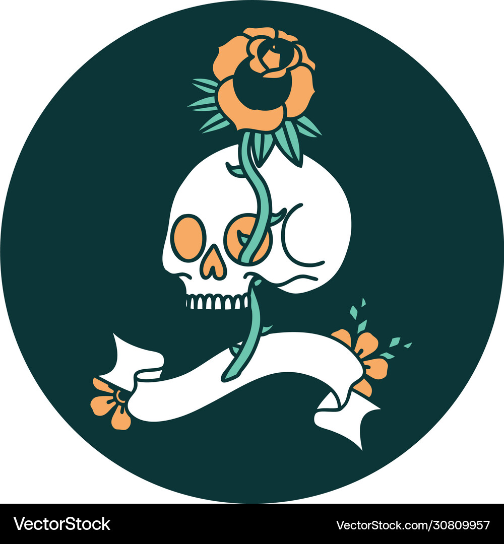 Icon with banner a skull and rose Royalty Free Vector Image