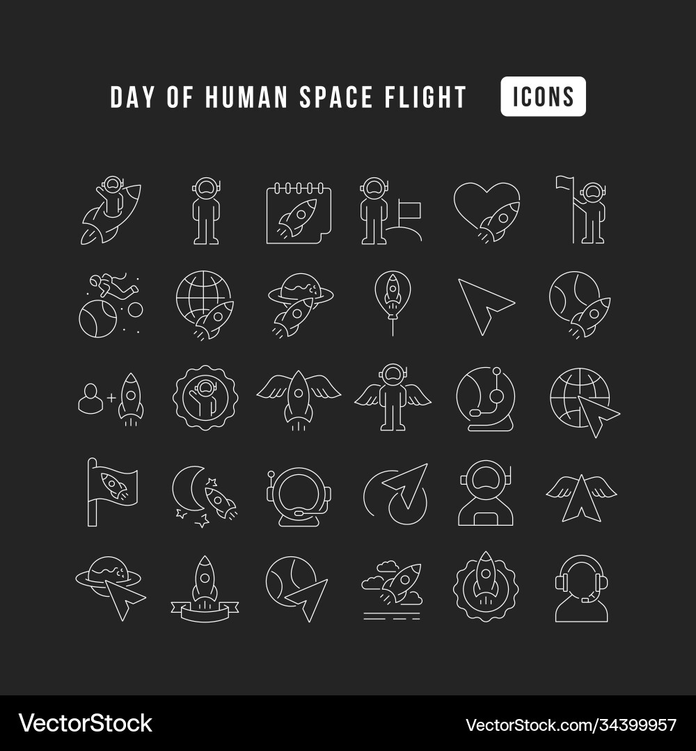 Line icons day human space flight Royalty Free Vector Image