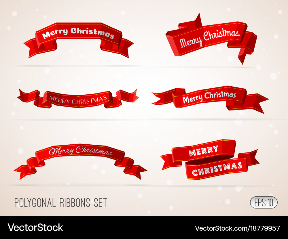 Polygonal merry christmas ribbons collection Vector Image