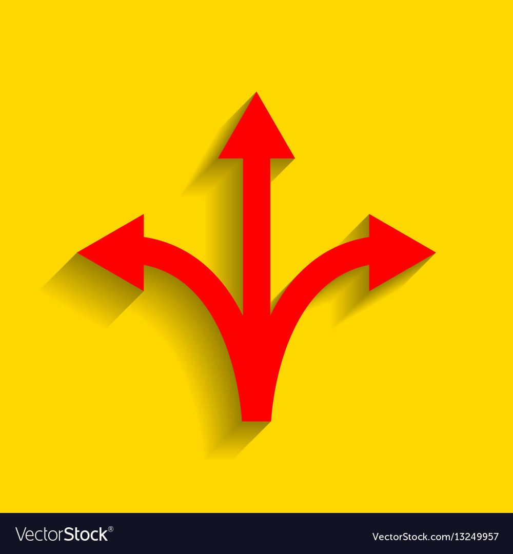 Three-way direction arrow sign red icon Royalty Free Vector