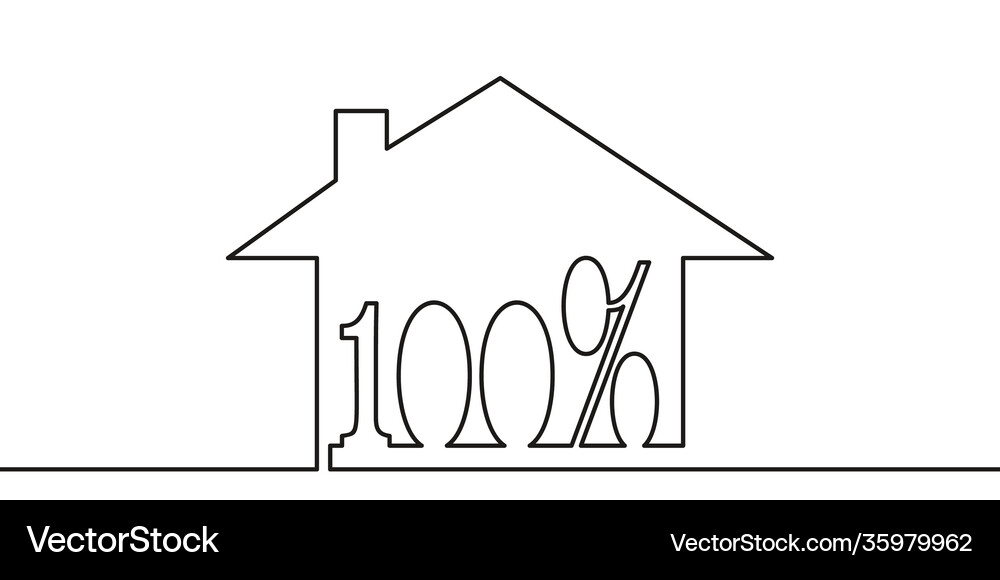 Continuous one line drawing 100 sign in house Vector Image