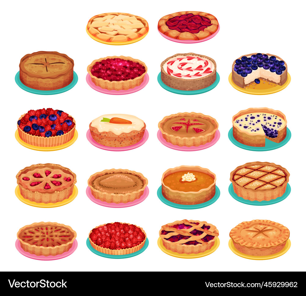 Different sweet round pies with crust on plate big