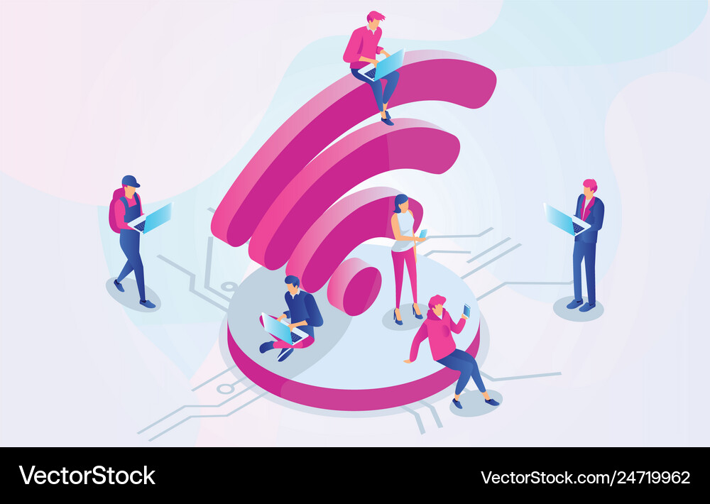 Isometric people and wifi sign Royalty Free Vector Image