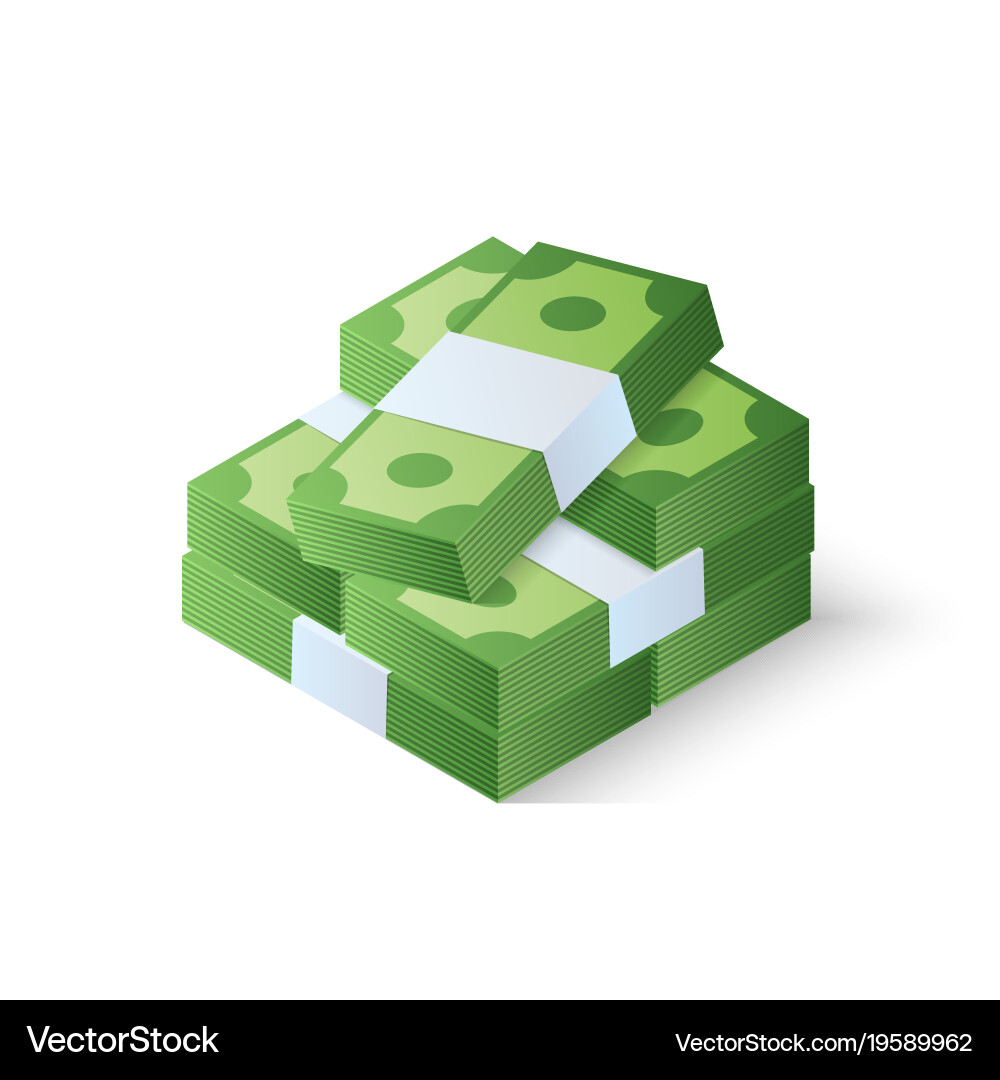 Pile cash stack dollars isometric Royalty Free Vector Image