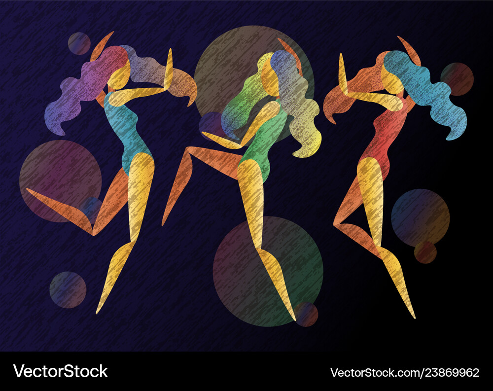 Three abstract bright color dancing girls Vector Image