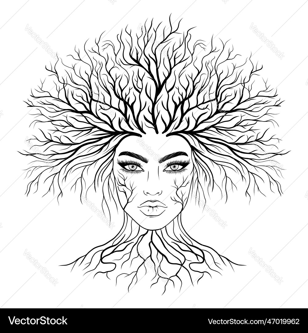 Woman with a growing tree on her head Royalty Free Vector