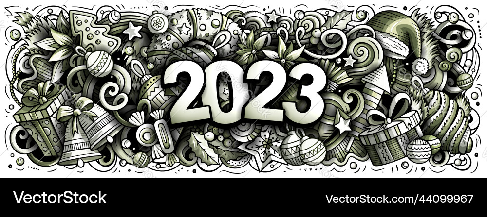 2023 doodles horizontal new year Royalty Free Vector Image