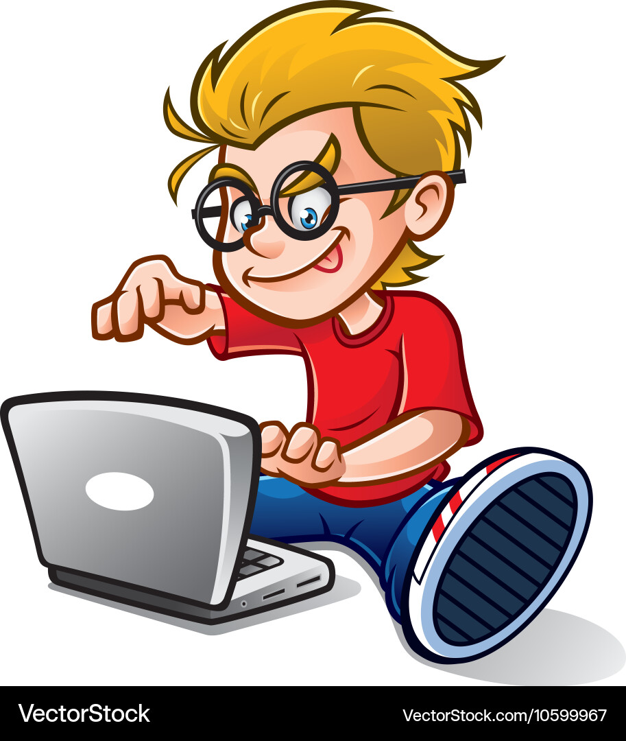 Geeky kid blogging Royalty Free Vector Image - VectorStock