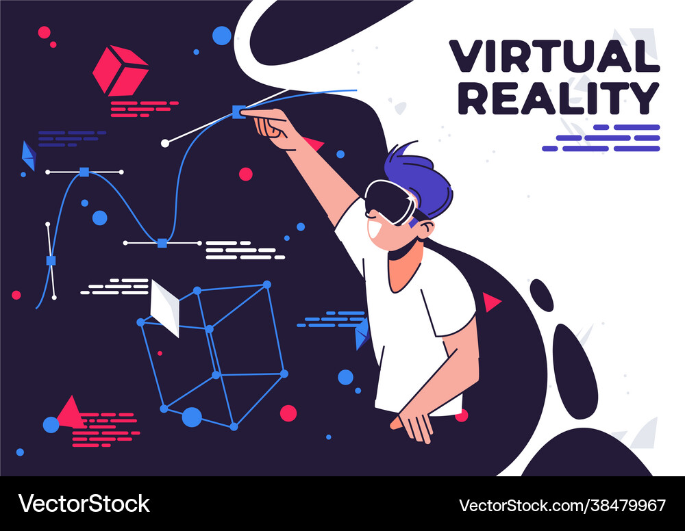 Man in vr glasses designing in virtual reality Vector Image