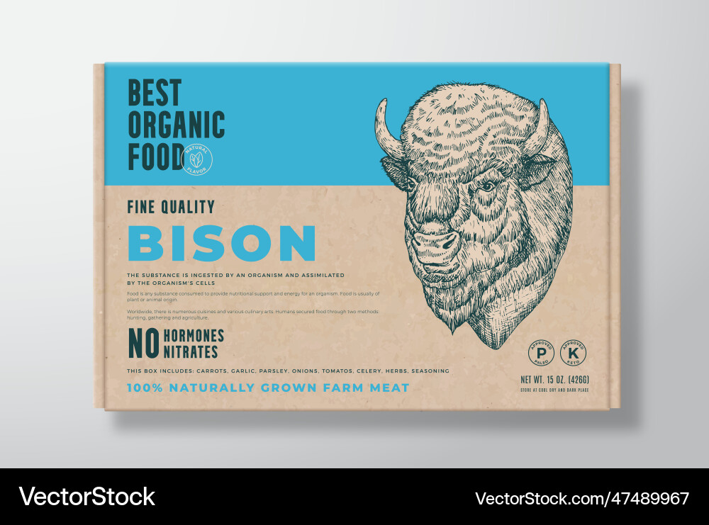 Organic bison meat food packaging label Royalty Free Vector