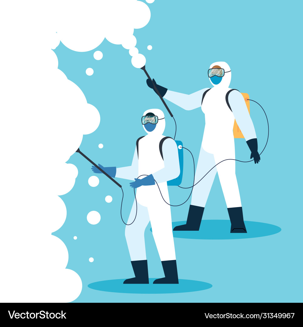 People with protective suit or spraying viruses Vector Image