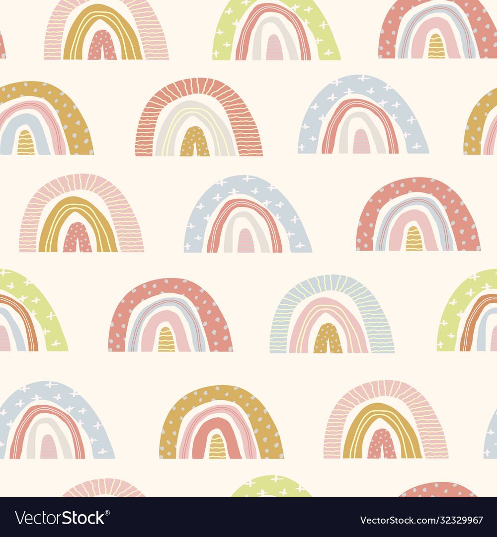 Seamless pattern cute cartoon rainbows Royalty Free Vector