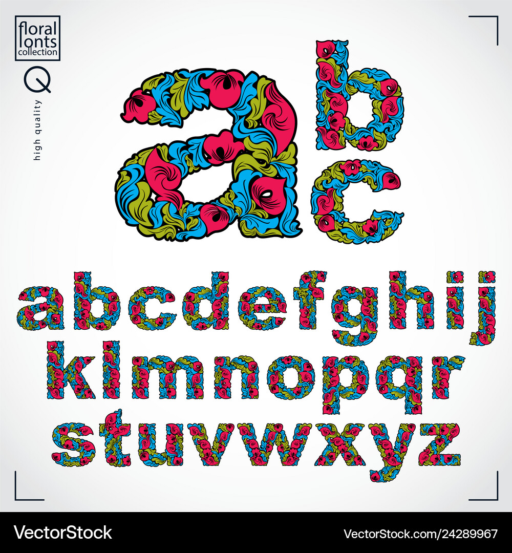 Set of ornate lowercase letters flower-patterned Vector Image
