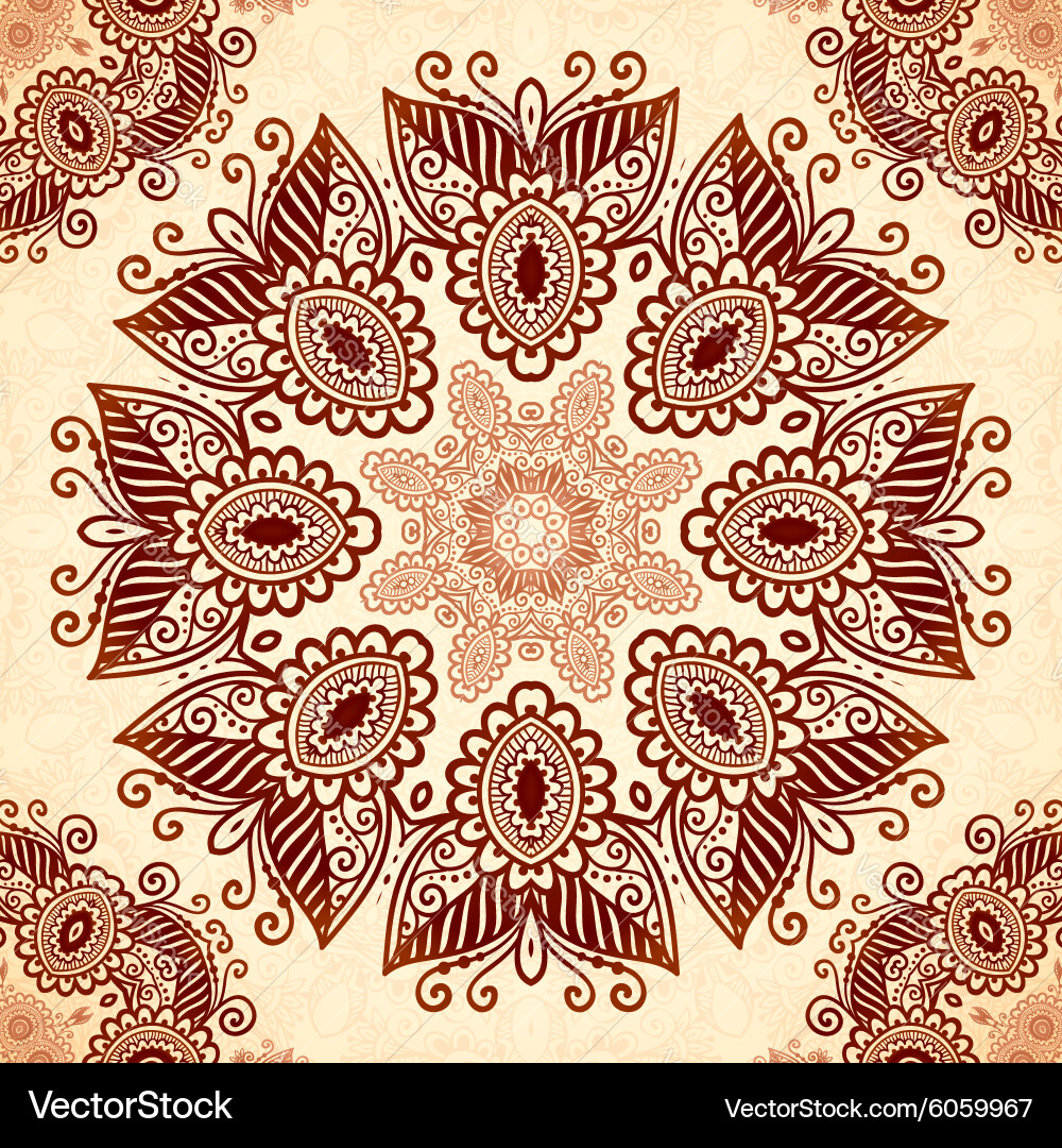 Vintage round seamless pattern in Indian mehndi Vector Image