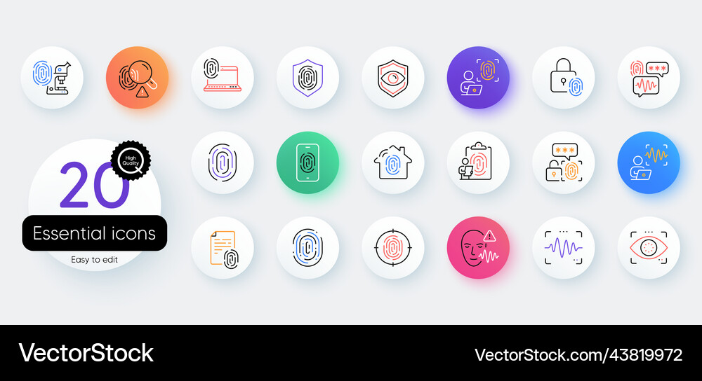 Biometric line icons fingerprint access eye Vector Image