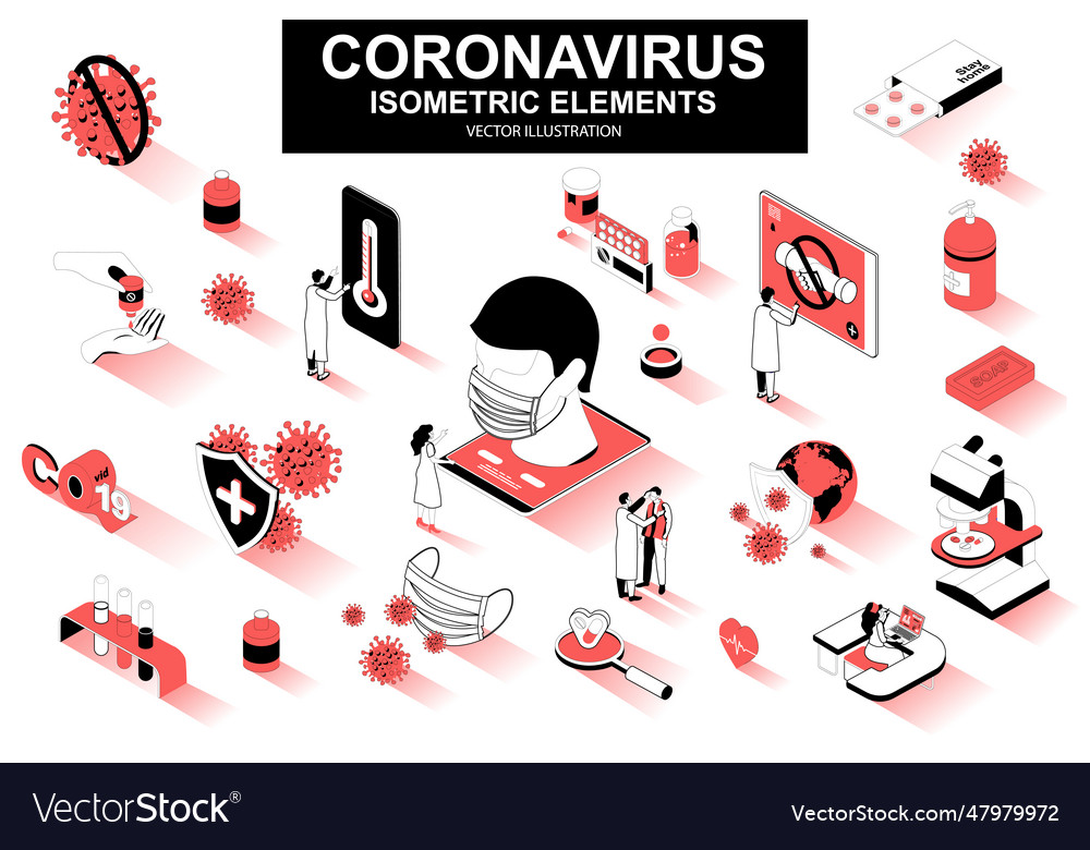Coronavirus bundle of isometric elements drugs Vector Image
