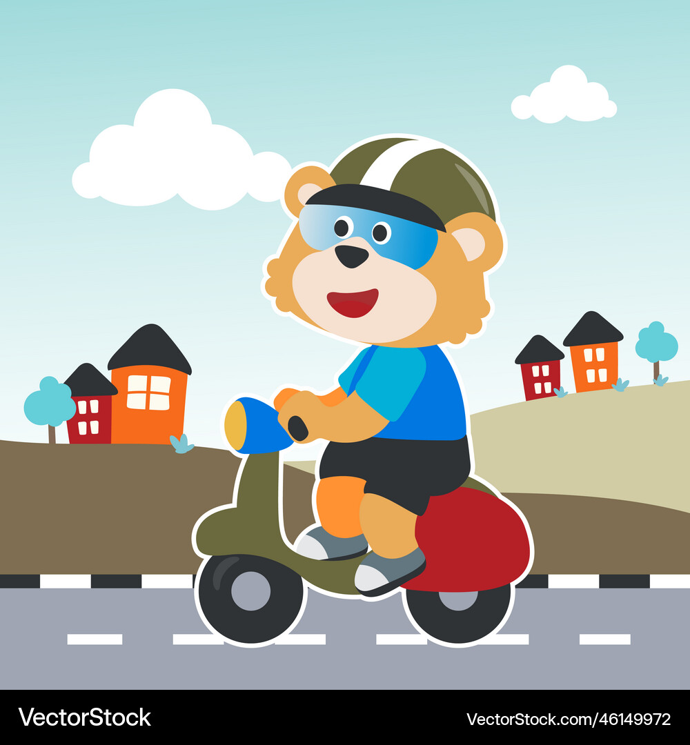 Cute bear riding scooter cartoon Royalty Free Vector Image
