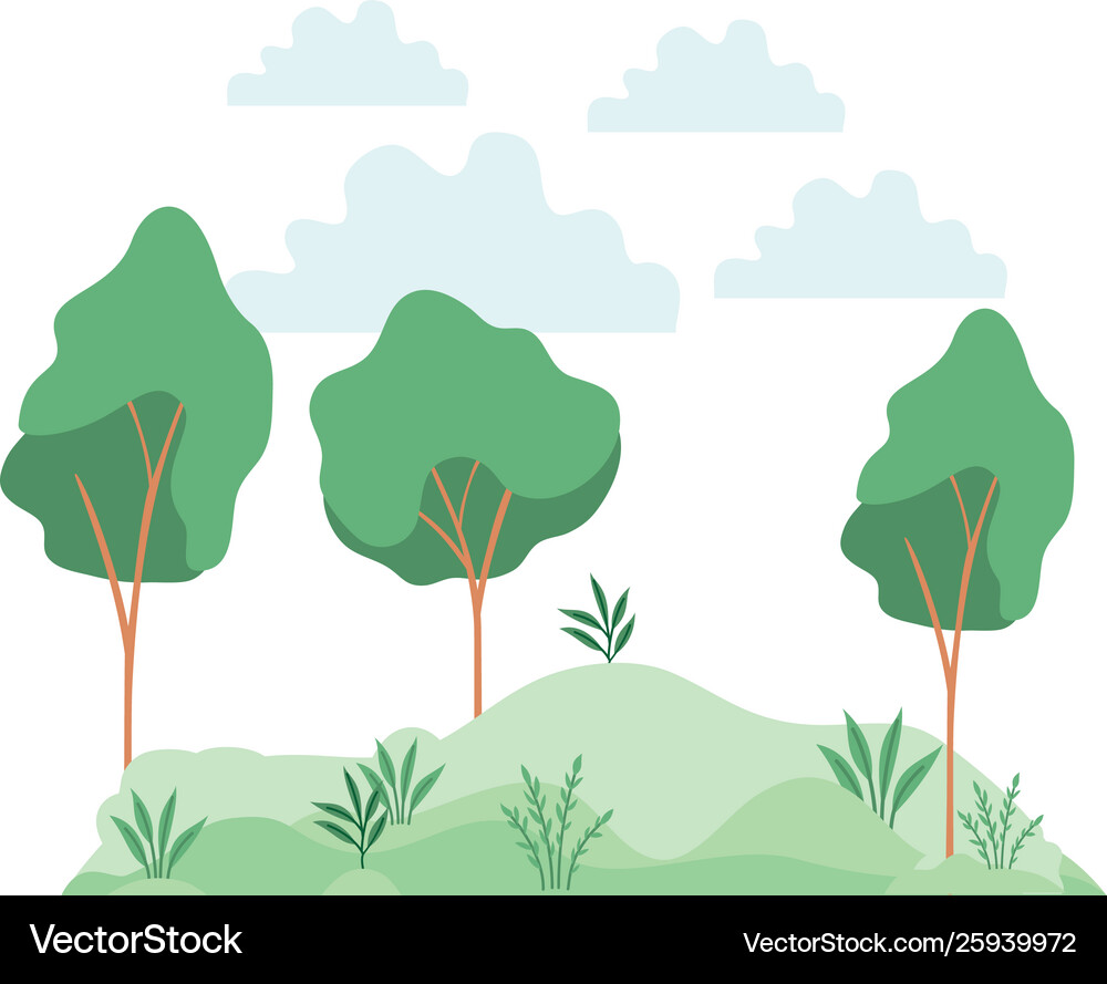 Landscape with trees and plants isolated icon Vector Image