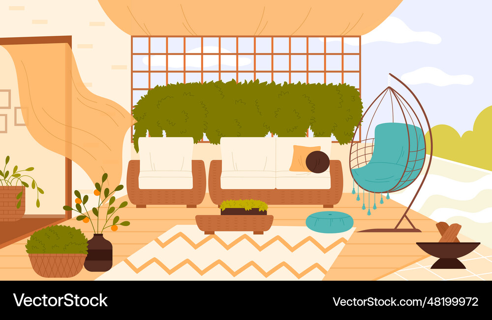 Modern rooftop terrace with green plants Vector Image