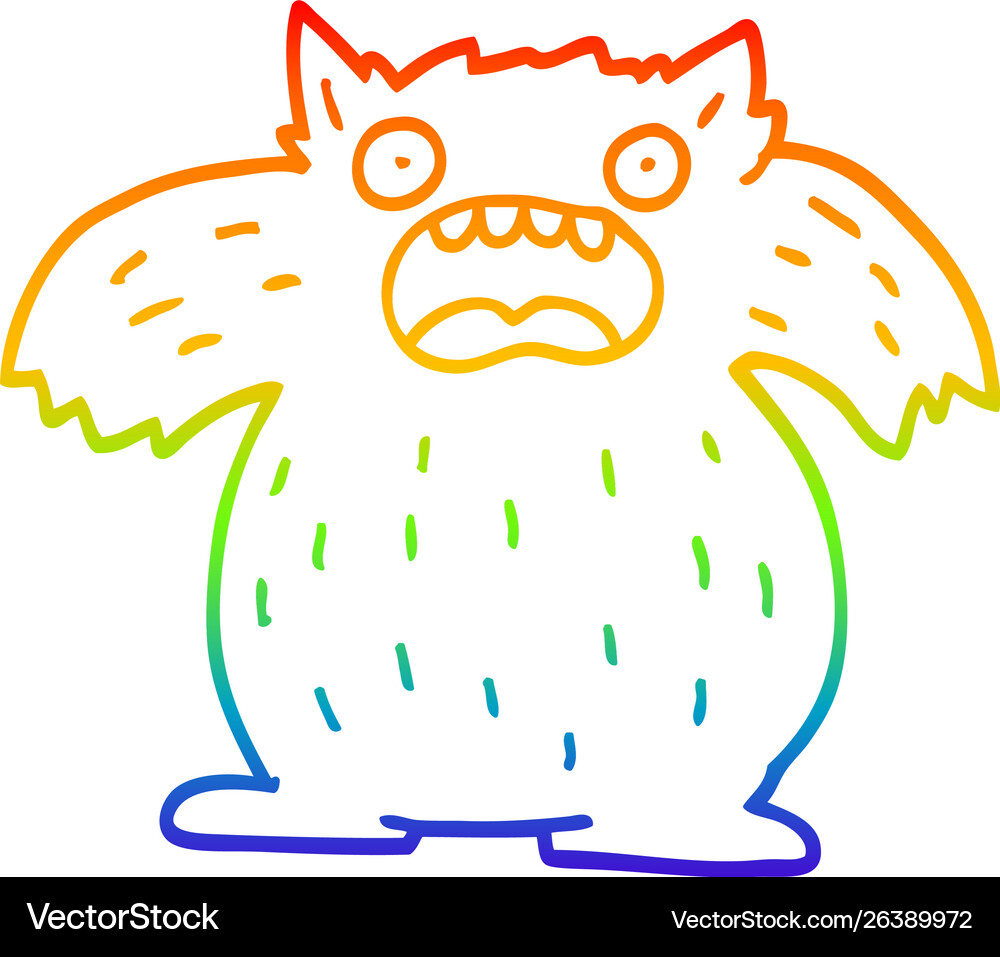 Rainbow gradient line drawing cartoon yeti monster
